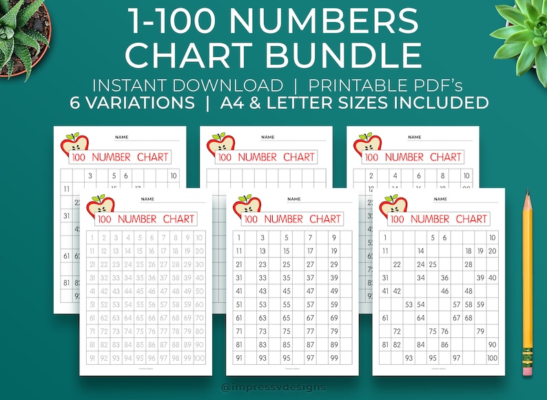 Printable 1 to 100 Number Chart Bundle ⦁ A4 & Letter Sizes ⦁ Blank ...