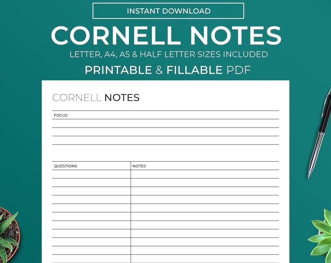 Editable & Printable Cornell Notes Template ⦁ Cornell Notes Method ...