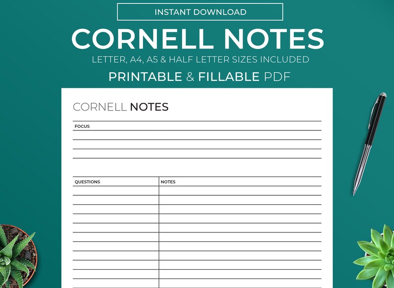 Editable & Printable Cornell Notes Template ⦁ Cornell Notes Method ...