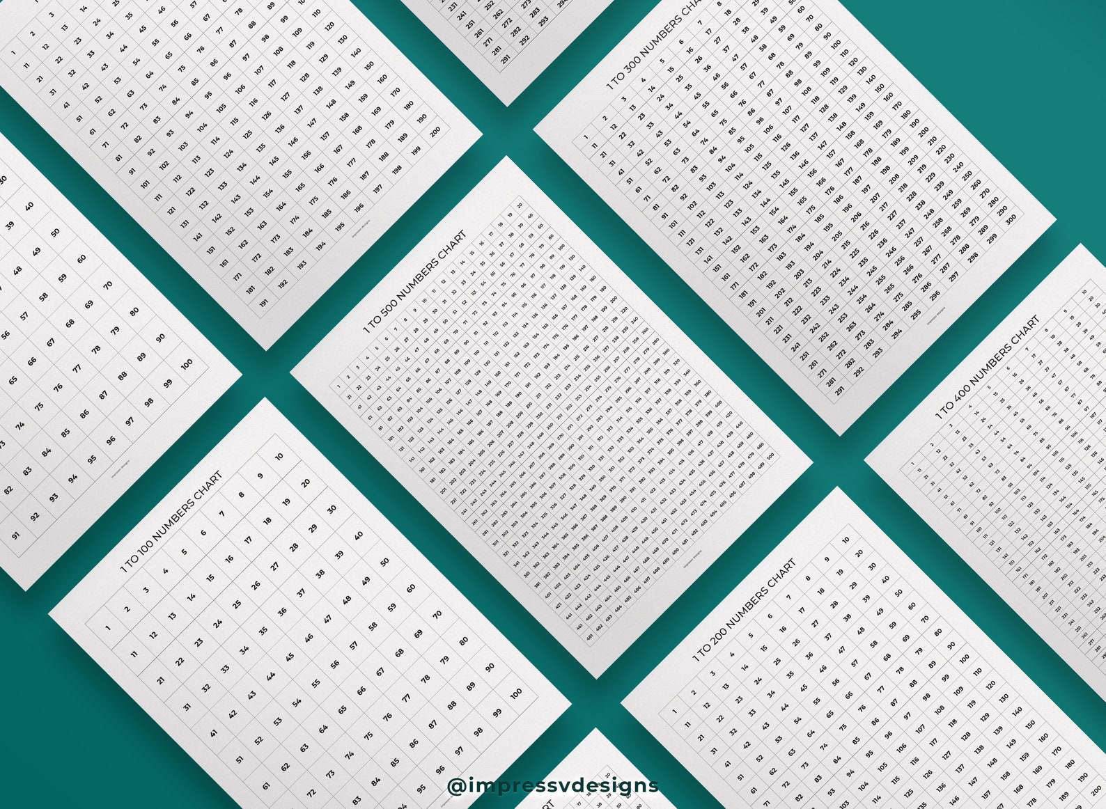 Number Chart Bundle 100 to 500 A4, A5, Half-letter, Letter Sizes ...