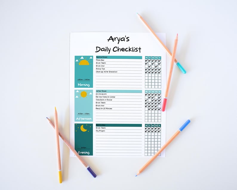 Printable & Editable Kids Daily Checklist: Fun and Organized Routine ...