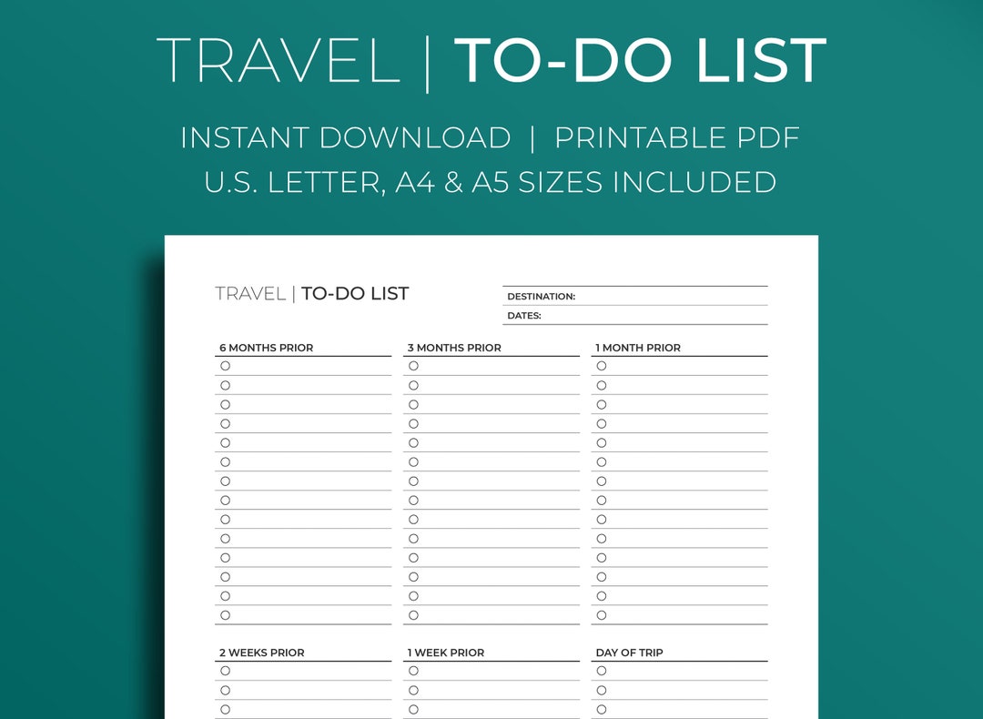 Travel | To-do List ⦁ Minimalist Printable Productivity PDF Template ...