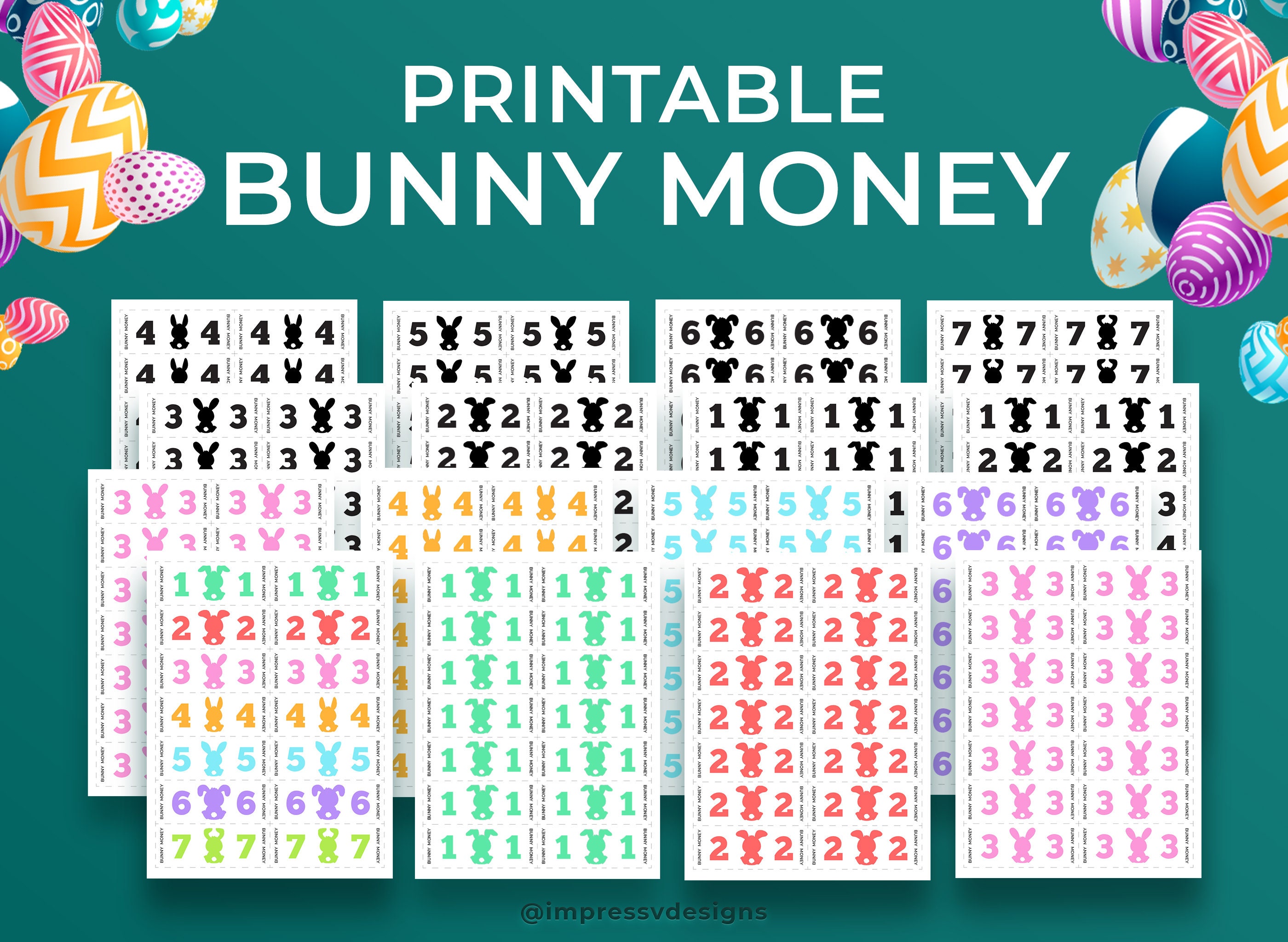 Printable Easter Bunny Money to Fill Your Easter Eggs 16 Pages, 7 Bunny ...