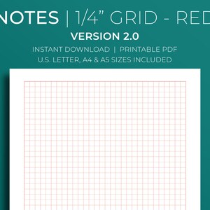 Printable Grid Paper, 1/4" Red Grid, Version 2.0 ⦁ Instant Download ...