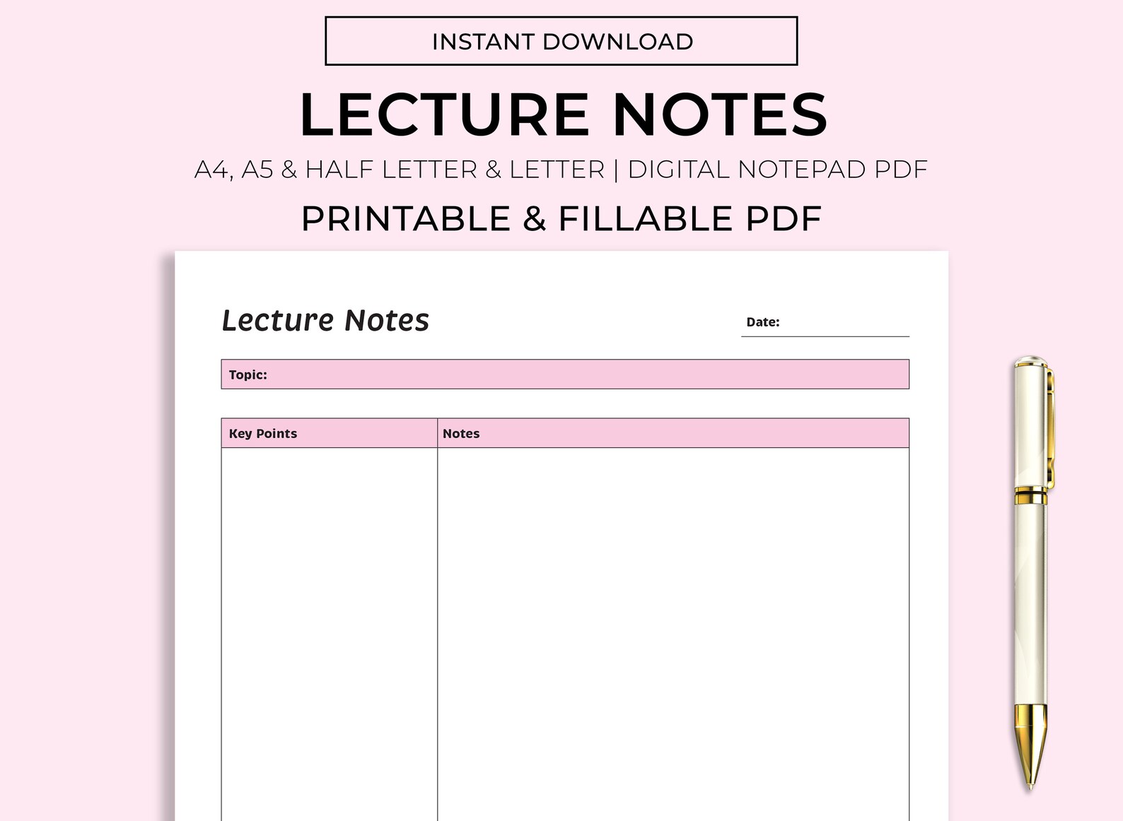 Lecture Notes Planner Template, Student Planner, Student Printable ...