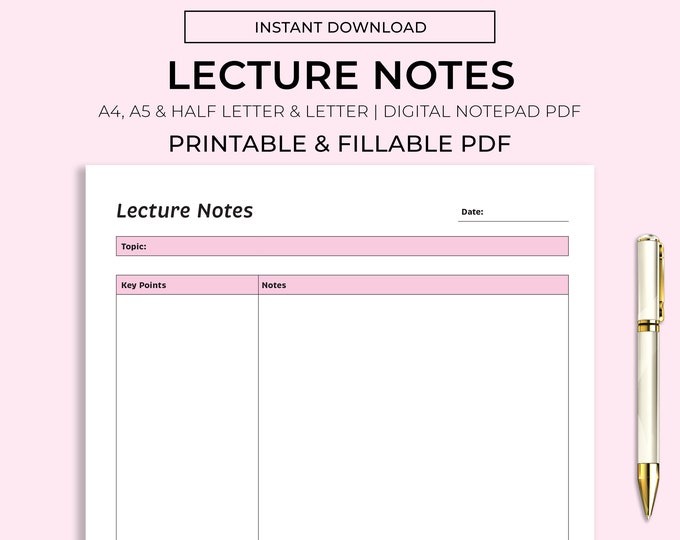 Lecture Notes Planner Template, Student Planner, Student Printable ...