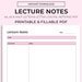 Lecture Notes Planner Template, Student Planner, Student Printable ...