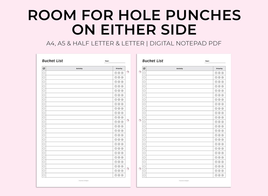 Bucket List, Digital Notepad Planner, Editable Goal Planner, Printable & Fillable Planner, Goal ...