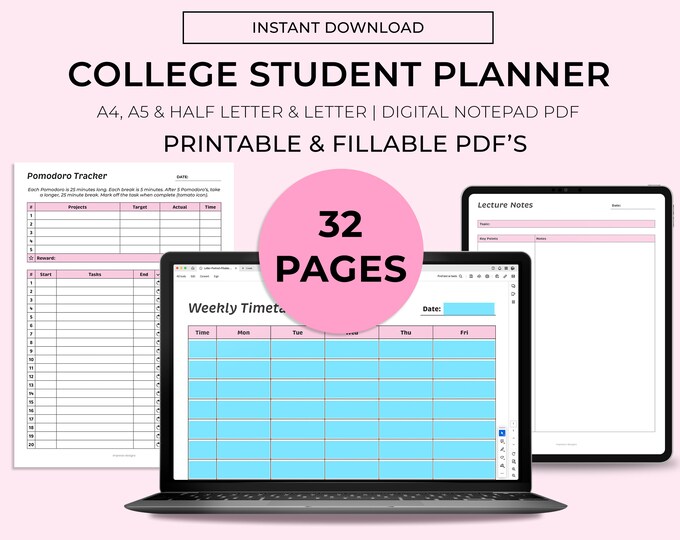College Student Planner Bundle, Digital Notepad Bundle, Printable ...