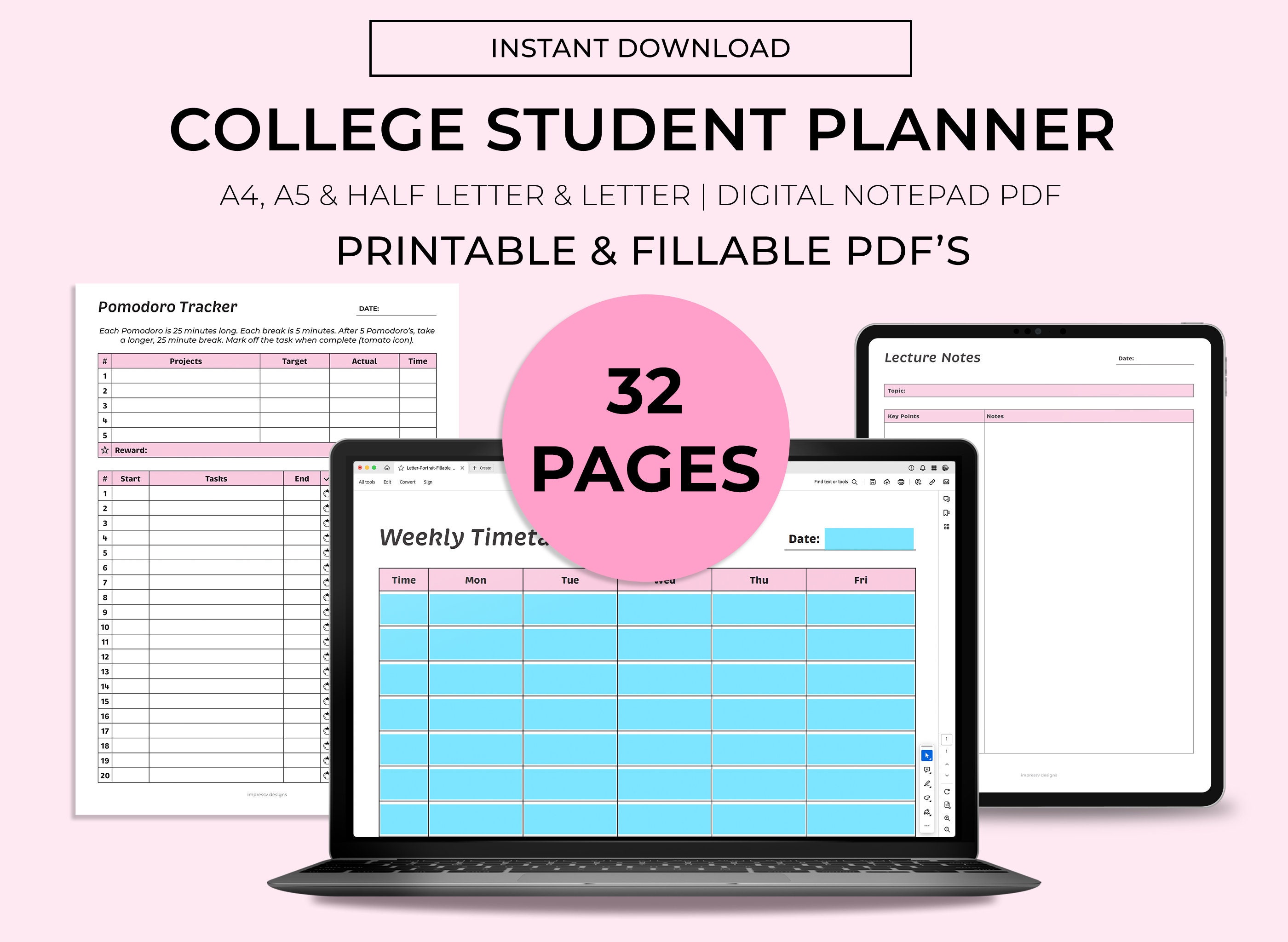 College Student Planner Bundle, Digital Notepad Bundle, Printable ...