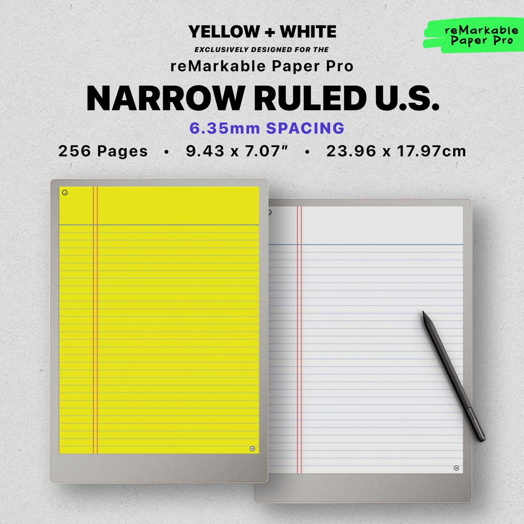 Narrow Ruled U.S. Notebooks for Remarkable Paper Pro, 6.35mm Lined ...