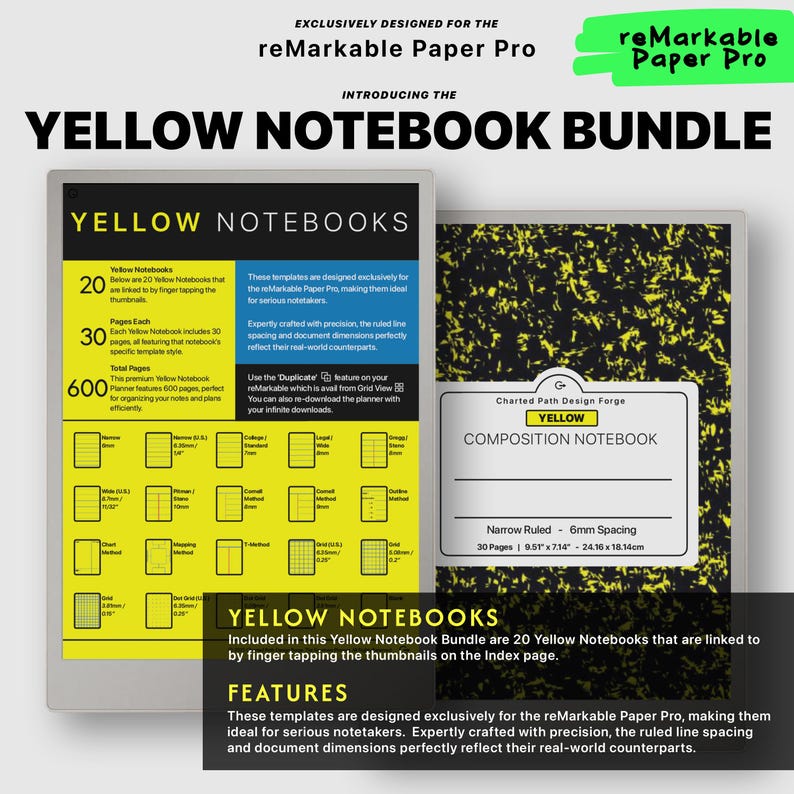 Yellow Notepad Bundle for Remarkable Paper Pro - 20 Premium Notebooks ...