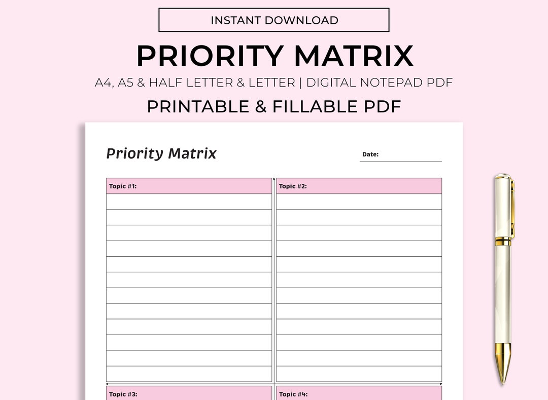 Priority Matrix Planner, Student Planner, Student Printable, Desk ...