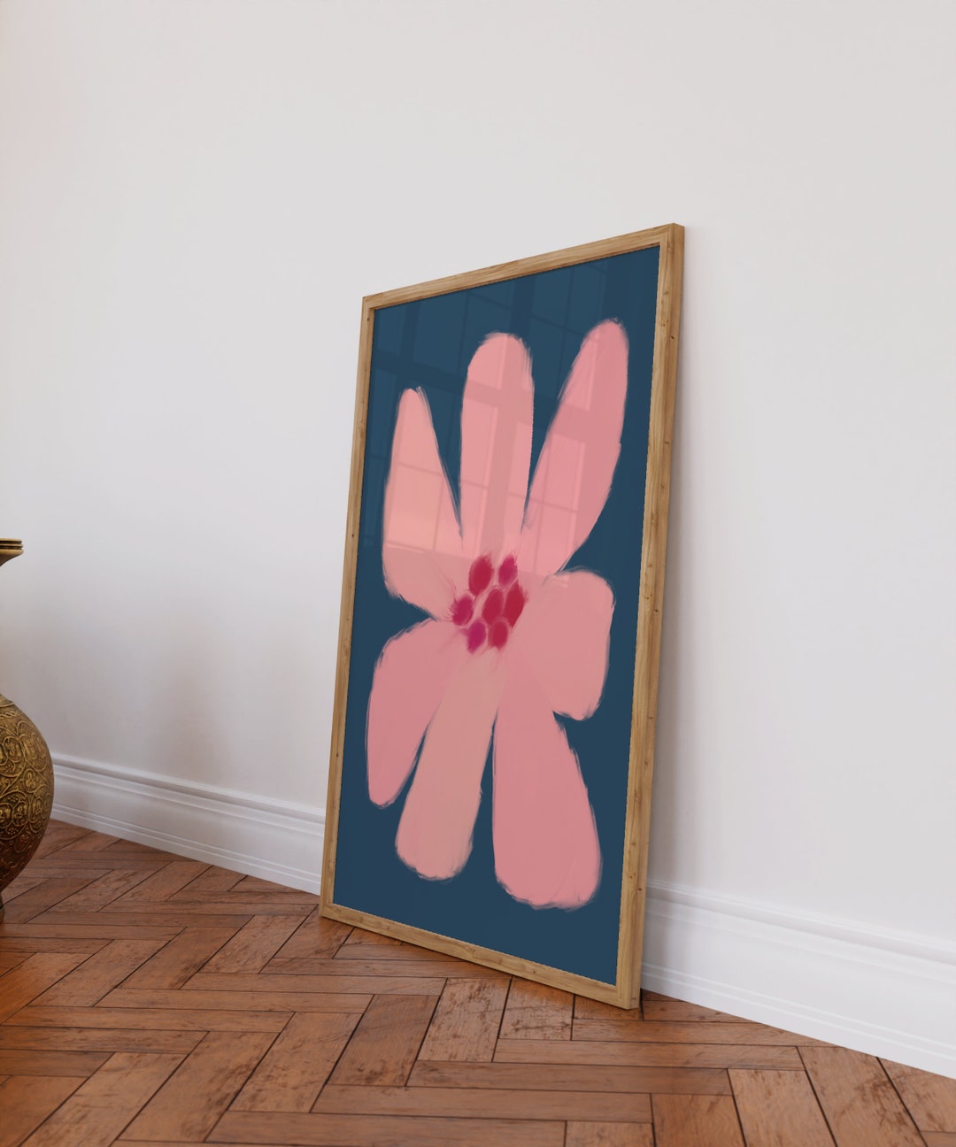 BOHEME FLOWER Poster, Blue Pink Floral Wallart, Painting Abstract Art ...