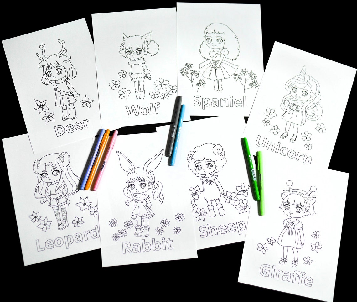 8 Animal Girls Coloring Pages for Kids, Draw Princess, Printable ...