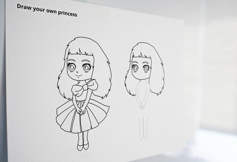 Draw Your Own Princess Trace the Line and Decorate Coloring - Etsy