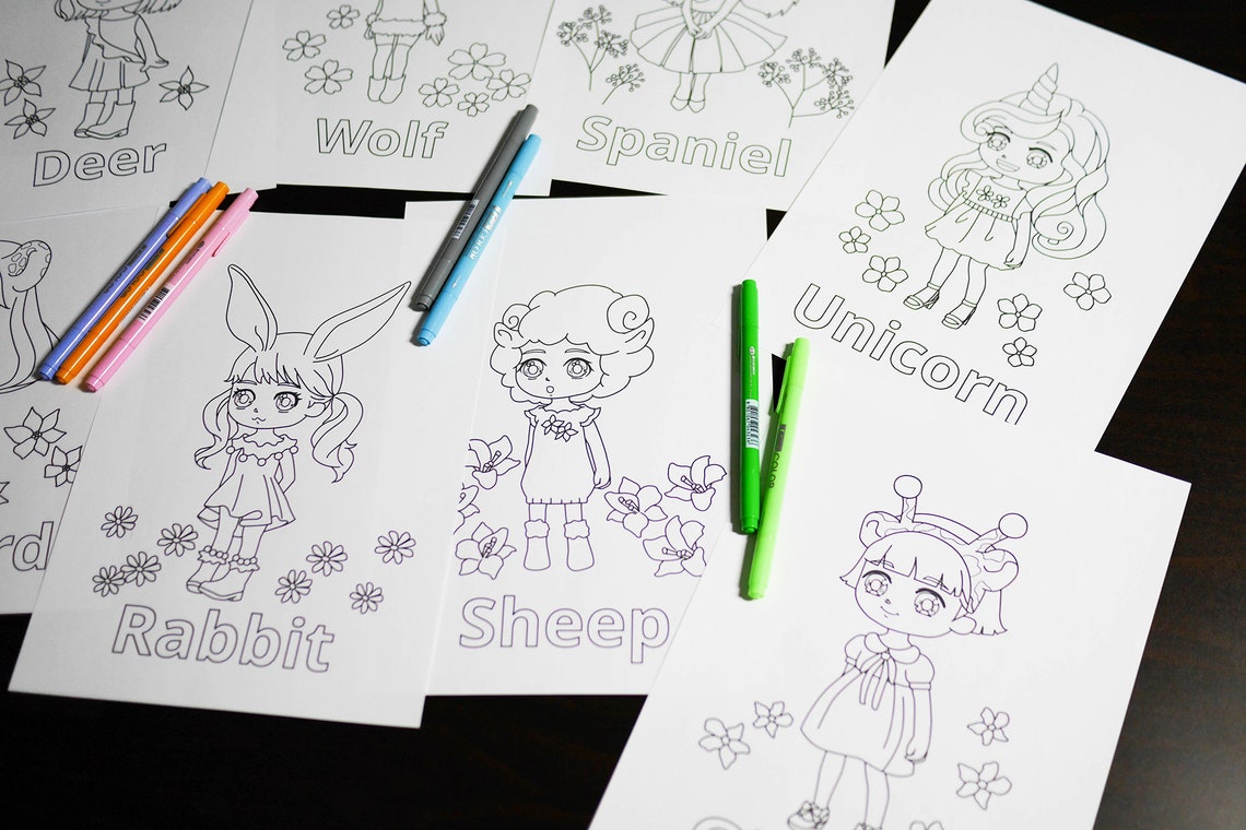 8 Animal Girls Coloring Pages for Kids, Draw Princess, Printable ...