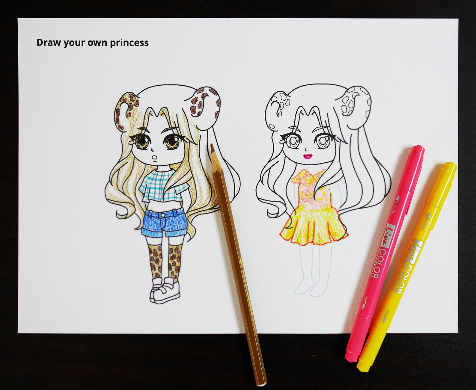 Draw Your Own Princess Trace the Line and Decorate Coloring - Etsy