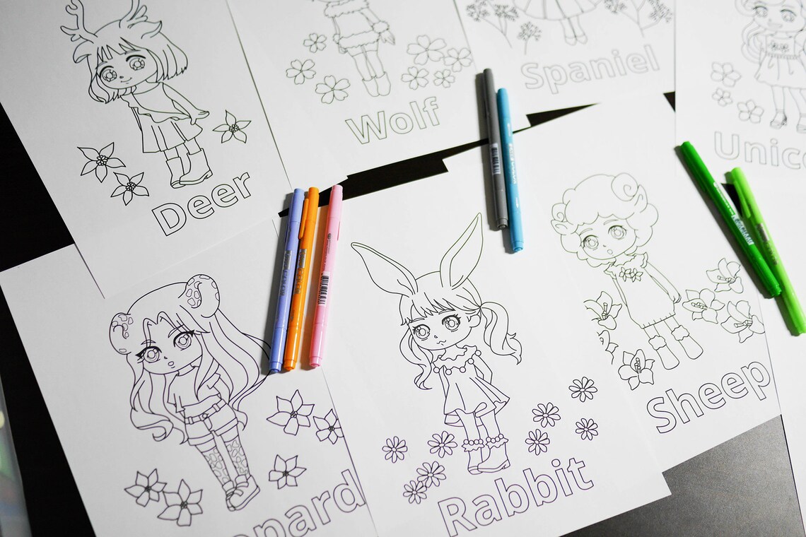 8 Animal Girls Coloring Pages for Kids, Draw Princess, Printable ...
