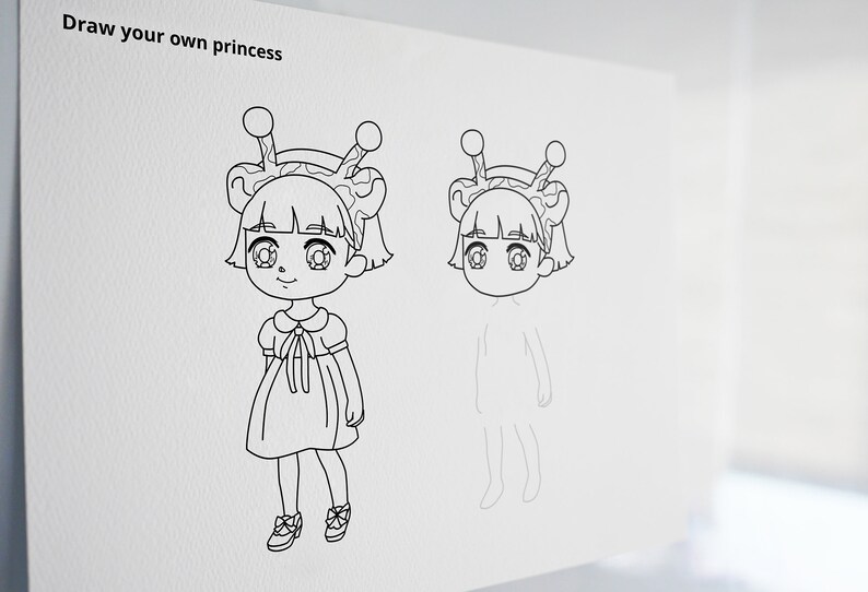 Draw Your Own Princess Trace the Line and Decorate Coloring - Etsy