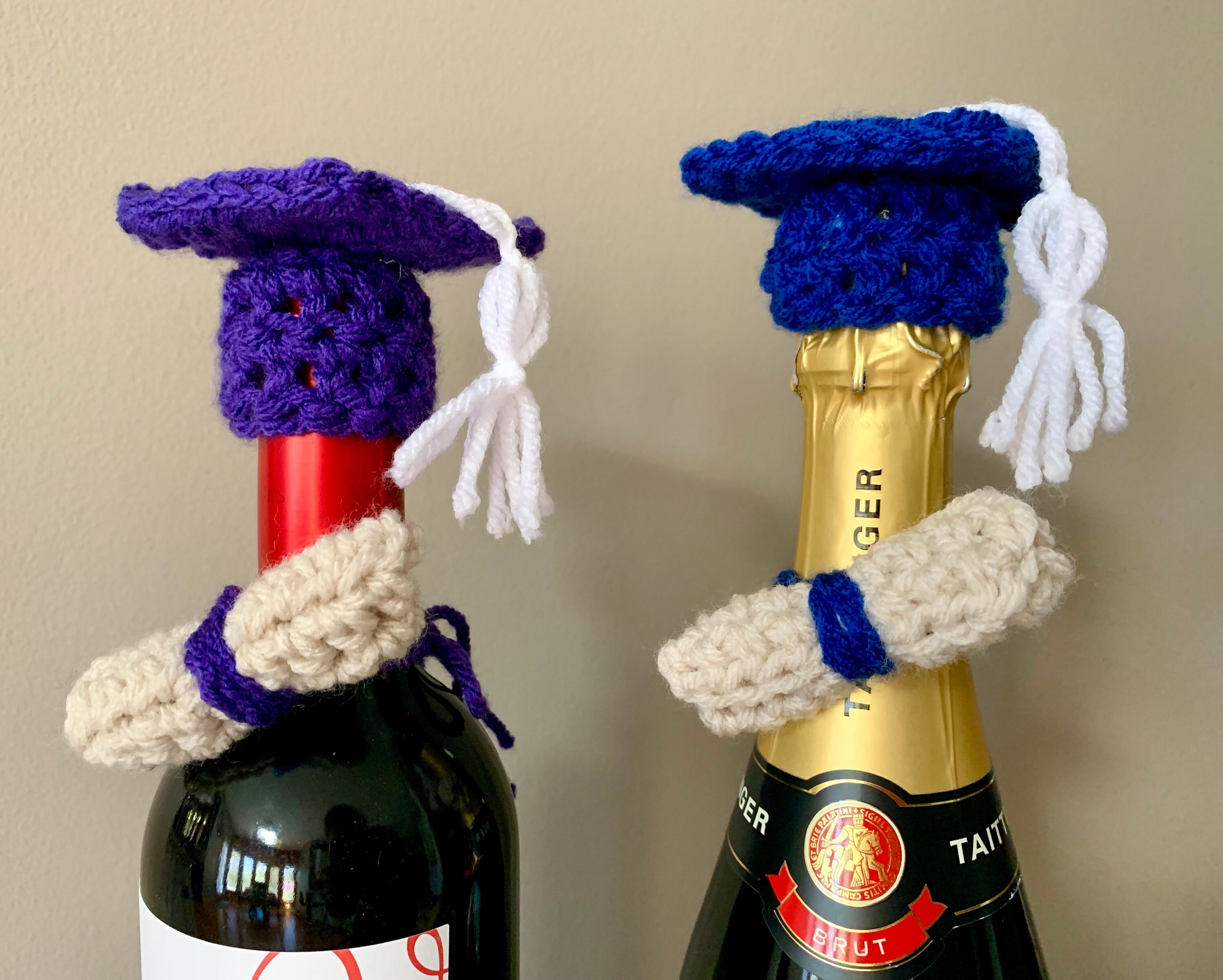 College Graduation Cap Crochet Graduation Cap Champagne and Wine Bottle ...