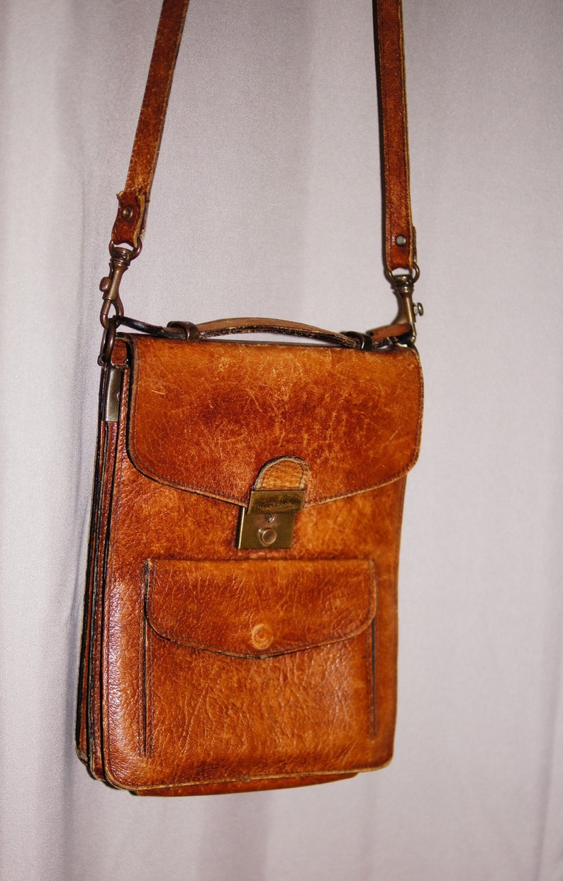 1960-1969 Vintage Brown Thick Leather Bag Briefcase With | Etsy