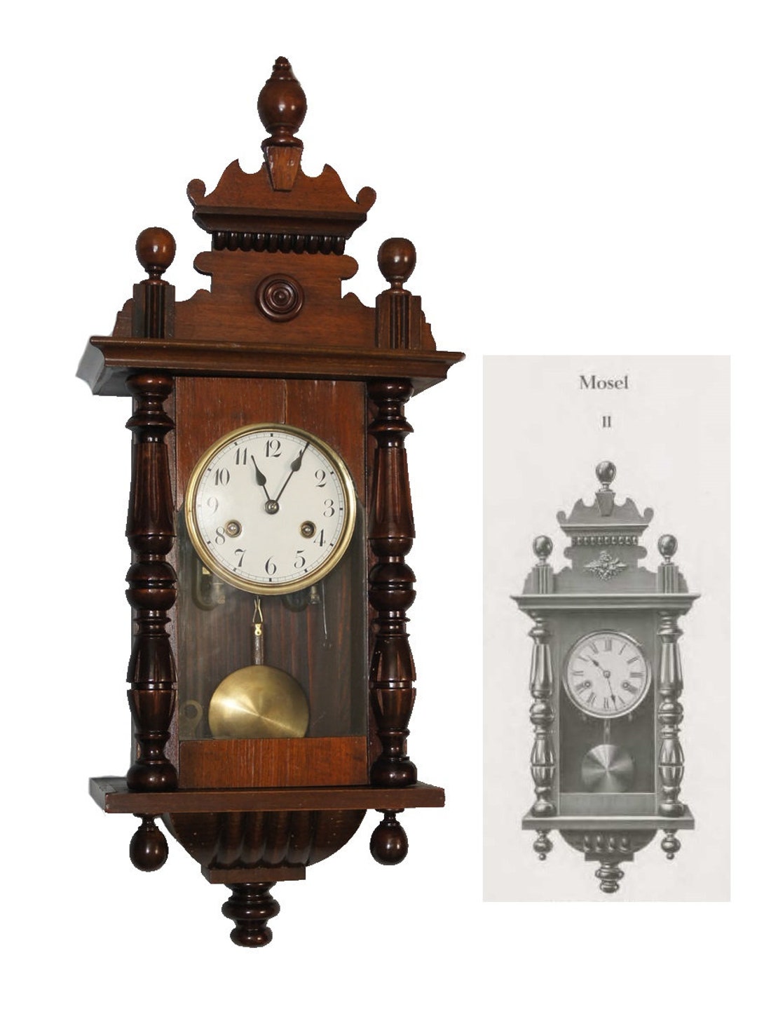 1923 Antique Mechanical Wooden Wall Clock by Gebrüder Junghans From ...