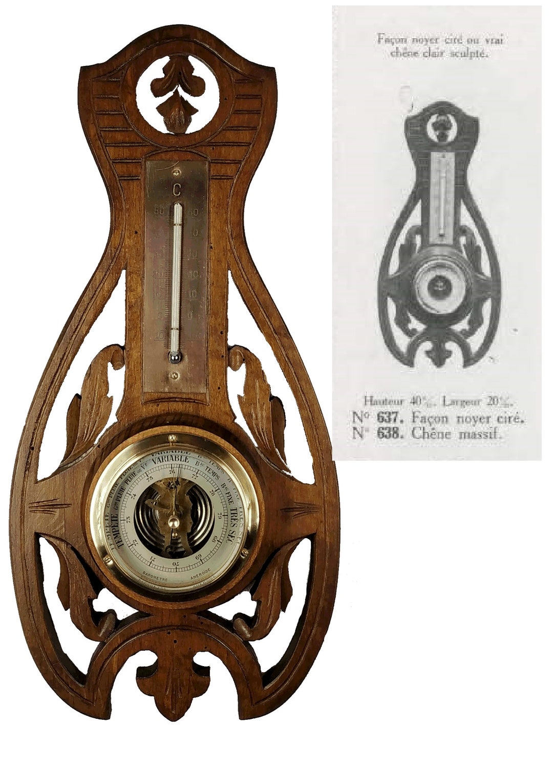 Antique Weather Station Barometer Thermometer in Carved Wood and ...