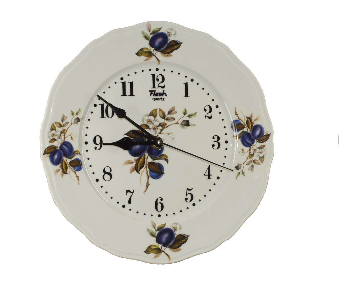 Vintage French Porcelain Ceramic Plate Wall Clock. Scalloped Rim. Black ...
