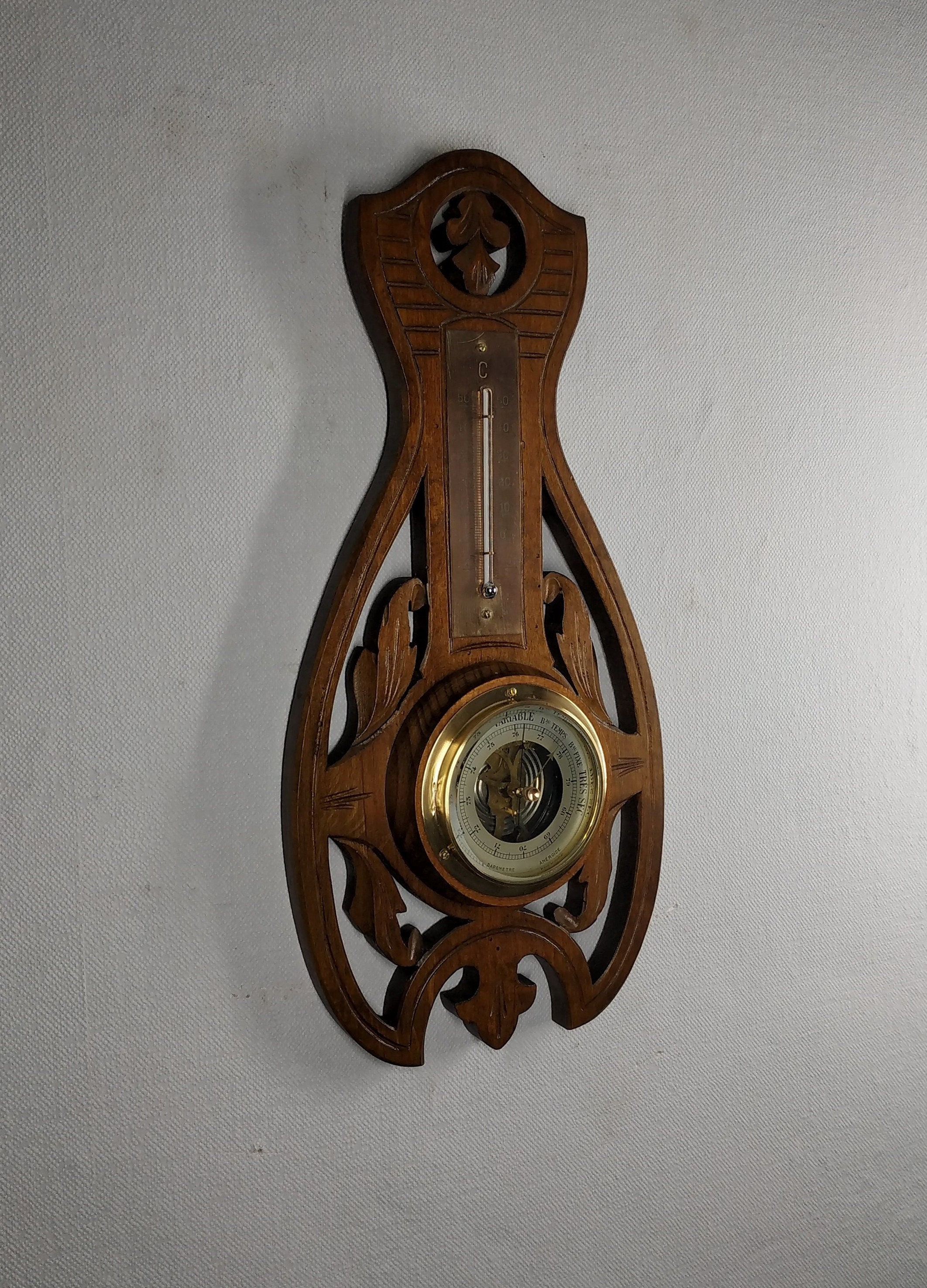 Antique Weather Station Barometer Thermometer in Carved Wood and ...