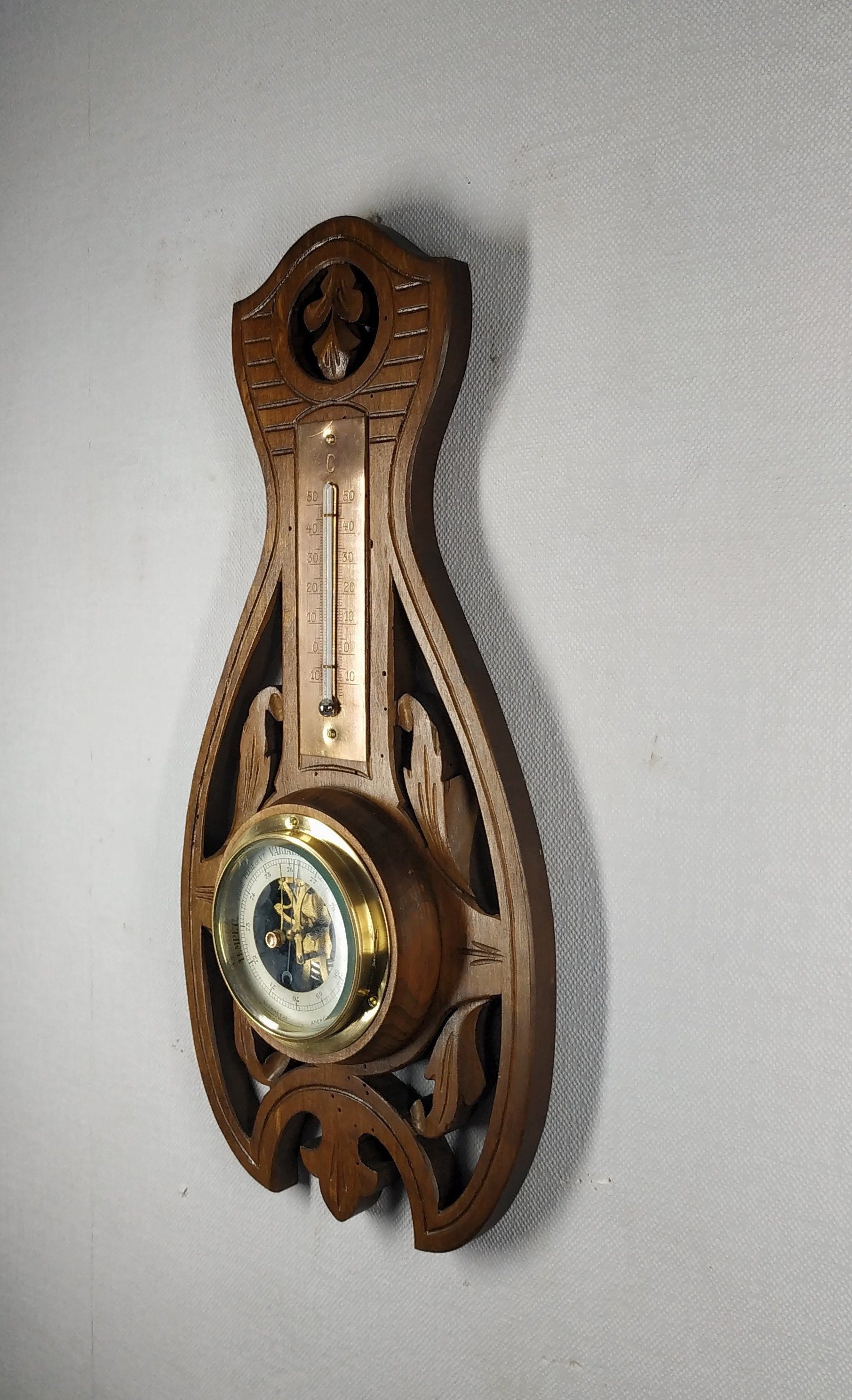 Antique Weather Station Barometer Thermometer in Carved Wood and ...