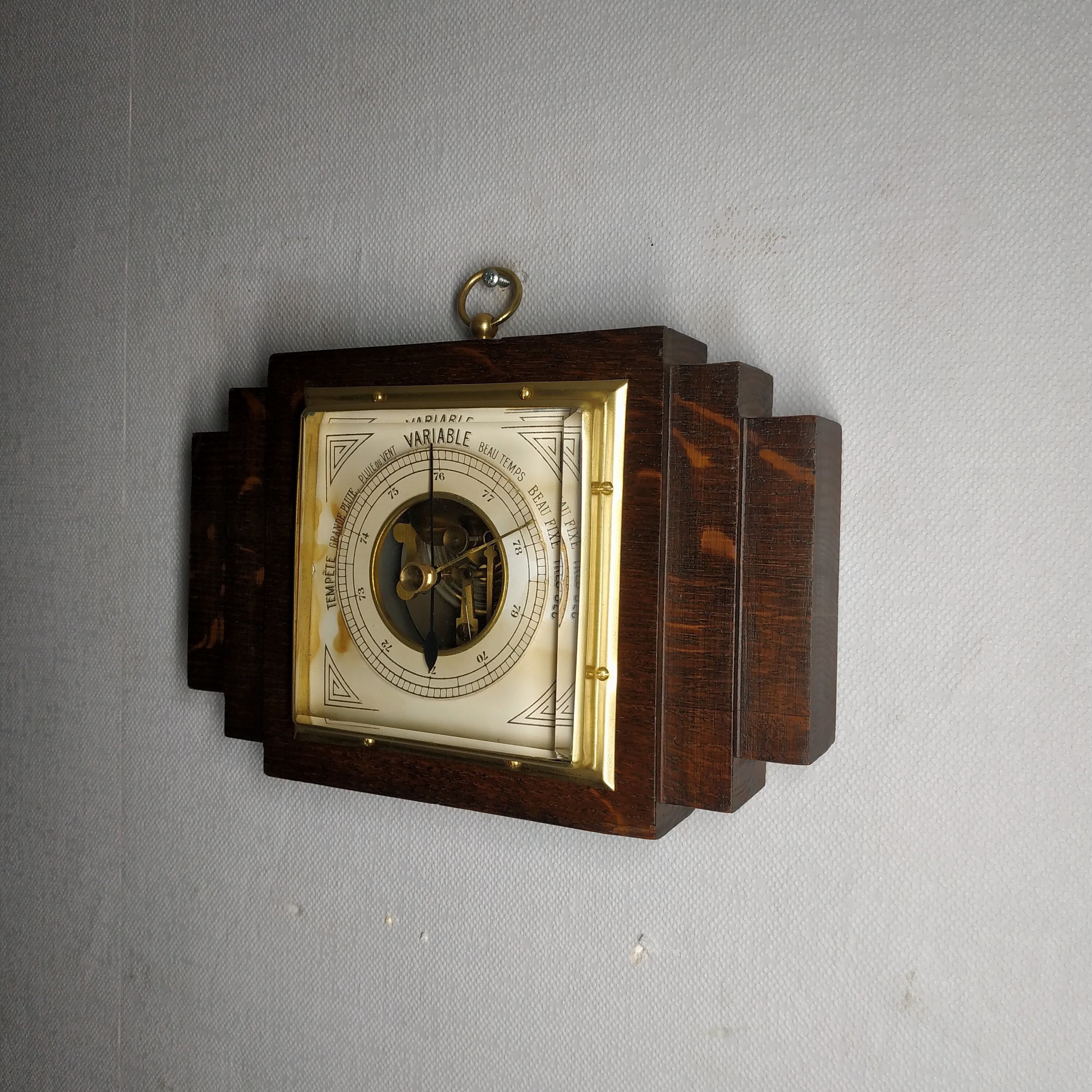 1930’s Art Deco Modern Small Antique Vintage Barometer in Wood, Metal ...