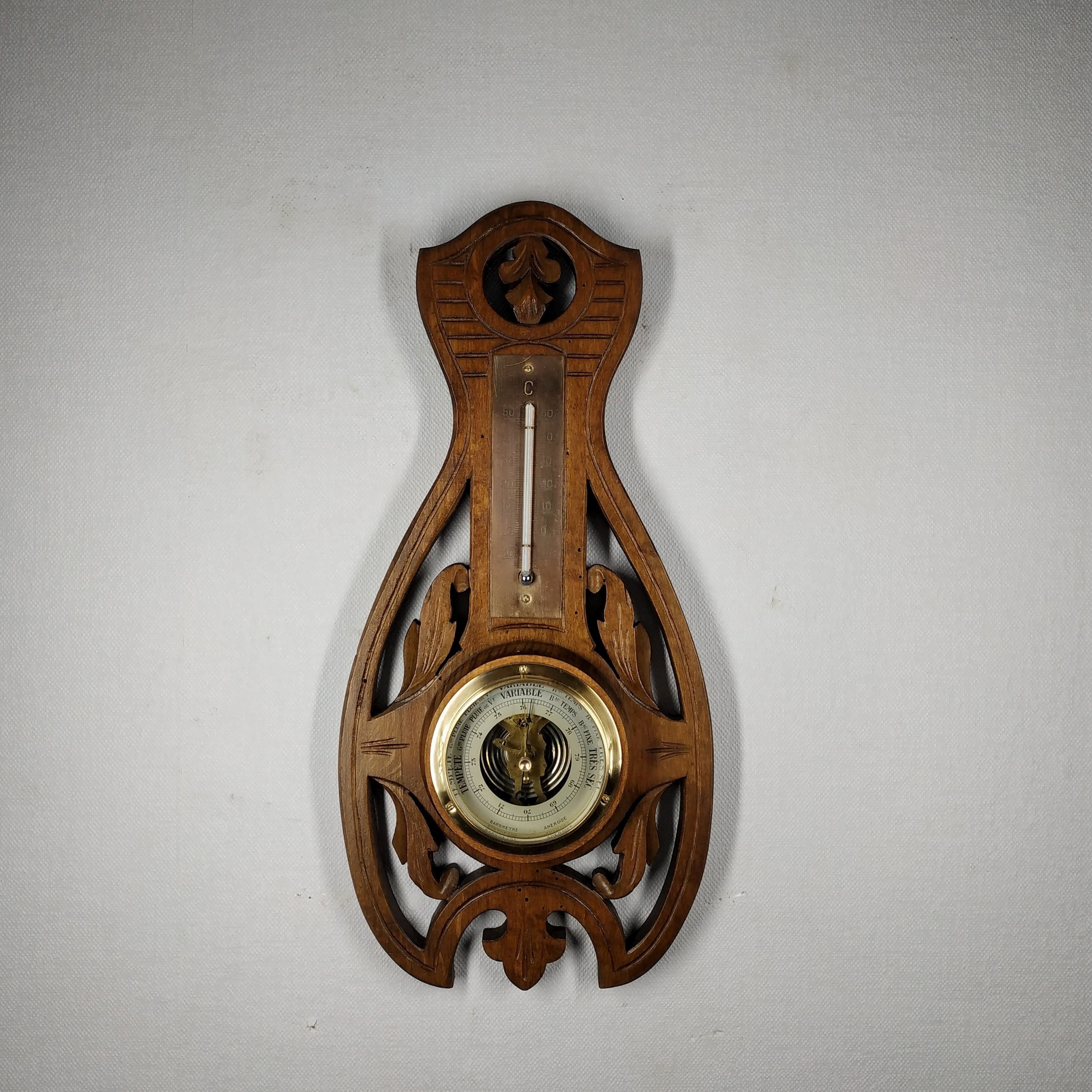 Antique Weather Station Barometer Thermometer in Carved Wood and ...