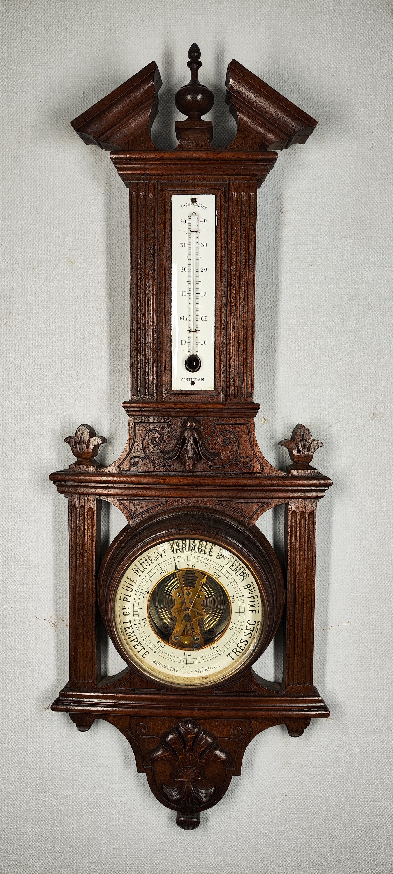 Genuine Antique French Working Weather Station, Barometer, Thermometer ...