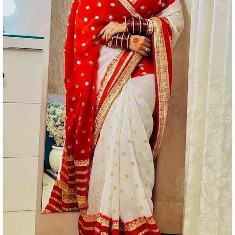 Red Green Border Saree - Etsy UK