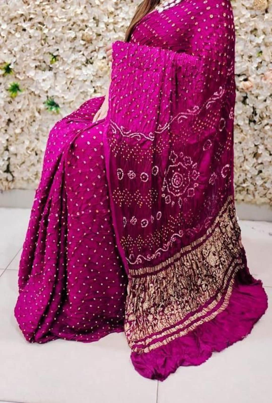 Bandhani Gaji Silk Saree: Gujarati Wedding Sari With Zari - Etsy