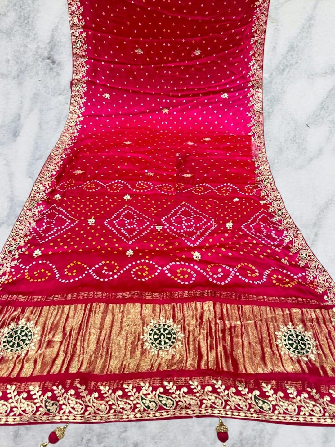 Bandhej / Chunri / Gaji Silk Bandhani Sarees Online, Gota Patti Hand ...