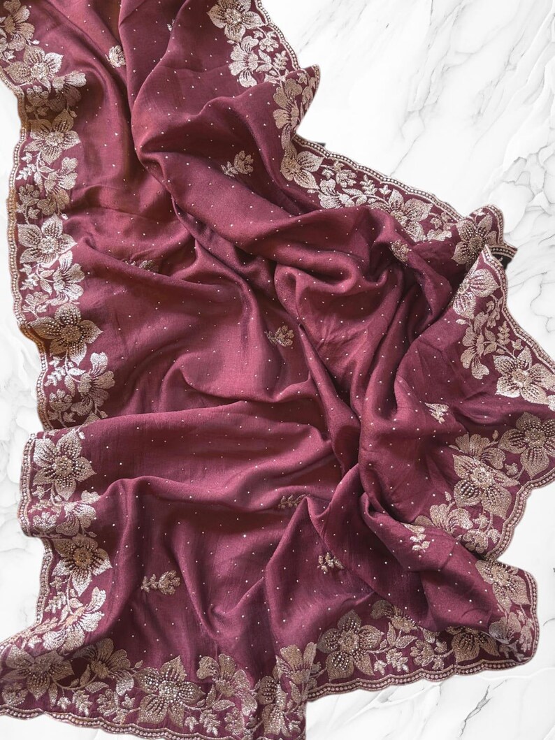 Embroidered Silk Saree, Indian Wedding Party Wear, Diamond Touch ...