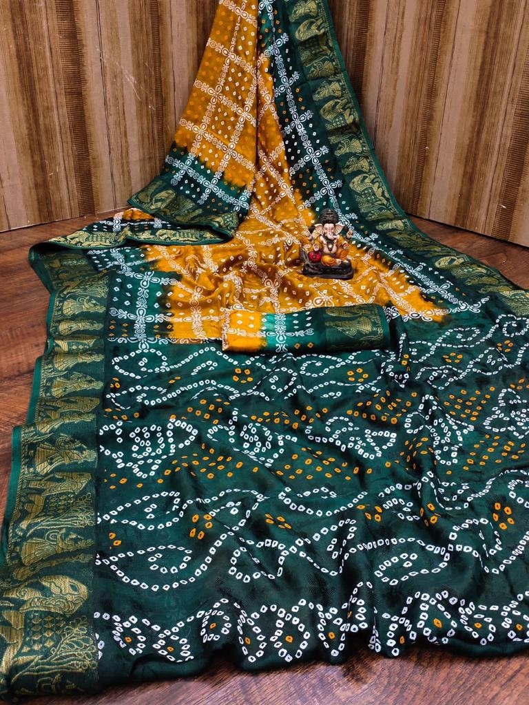 Bandhej Saree Most Demanded Collection Block Print and JEQUARD Weaving ...