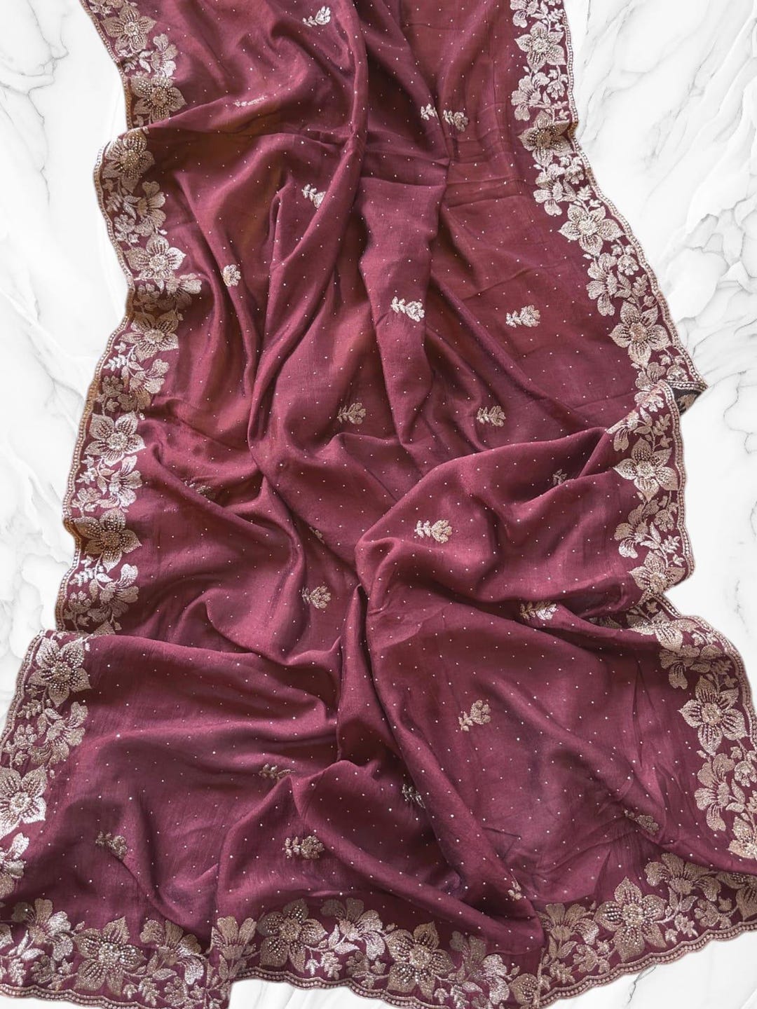 Embroidered Silk Saree, Indian Wedding Party Wear, Diamond Touch ...