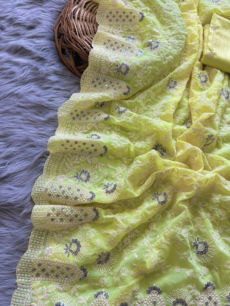 Pure Georgett Saree With Sequence in All Over Saree Nd Sequence Multi ...