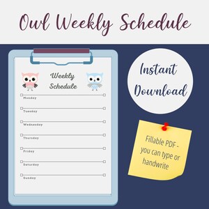 This Week's Schedule, Weekly Owl Printable Planner, Fillable PDF - Etsy