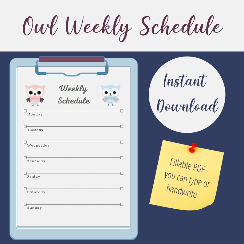 This Week's Schedule Weekly Owl Printable Planner - Etsy