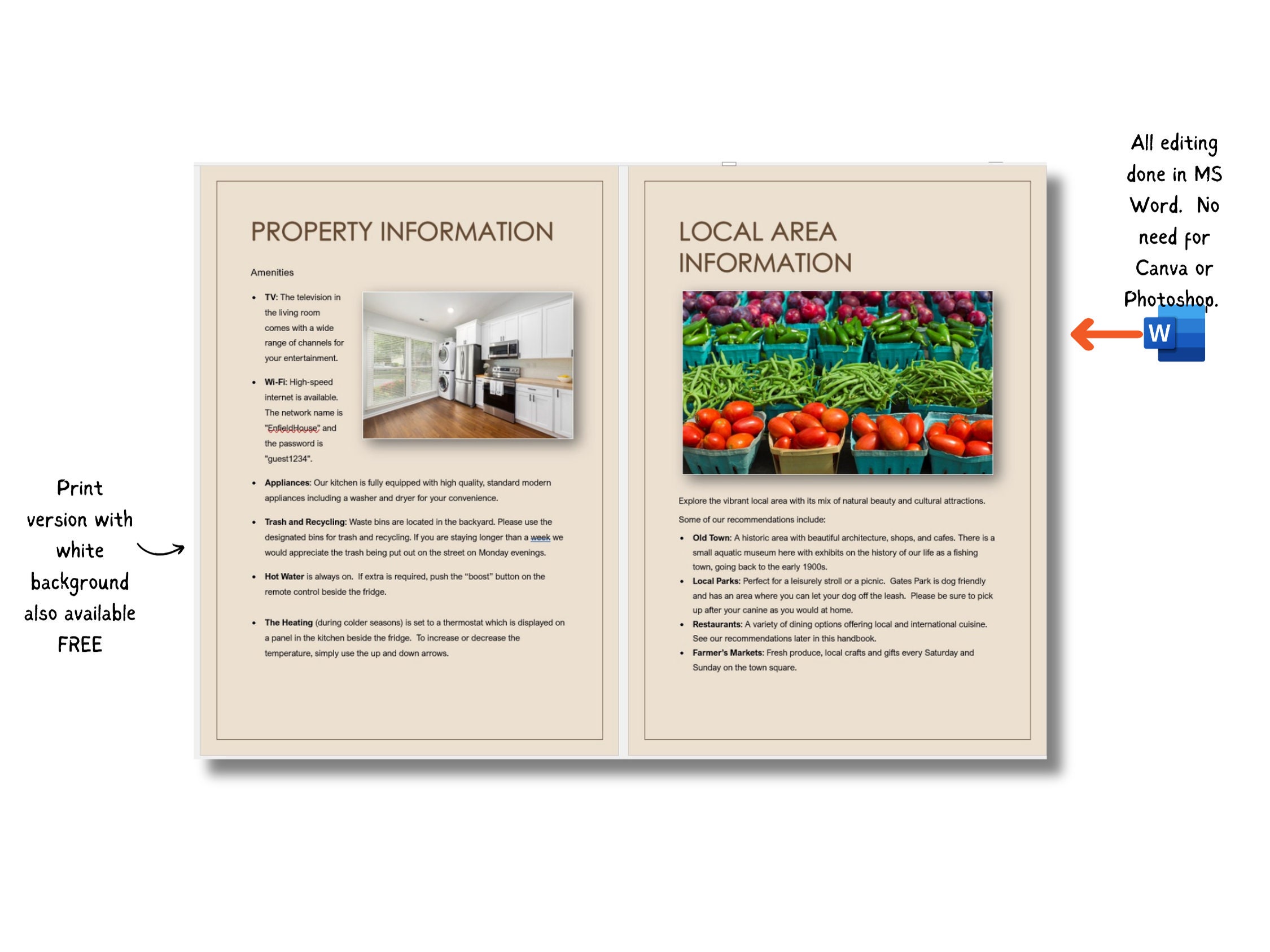 Welcome Brochure MS Word Template Coffee Short Term Rental A4 Letter ...