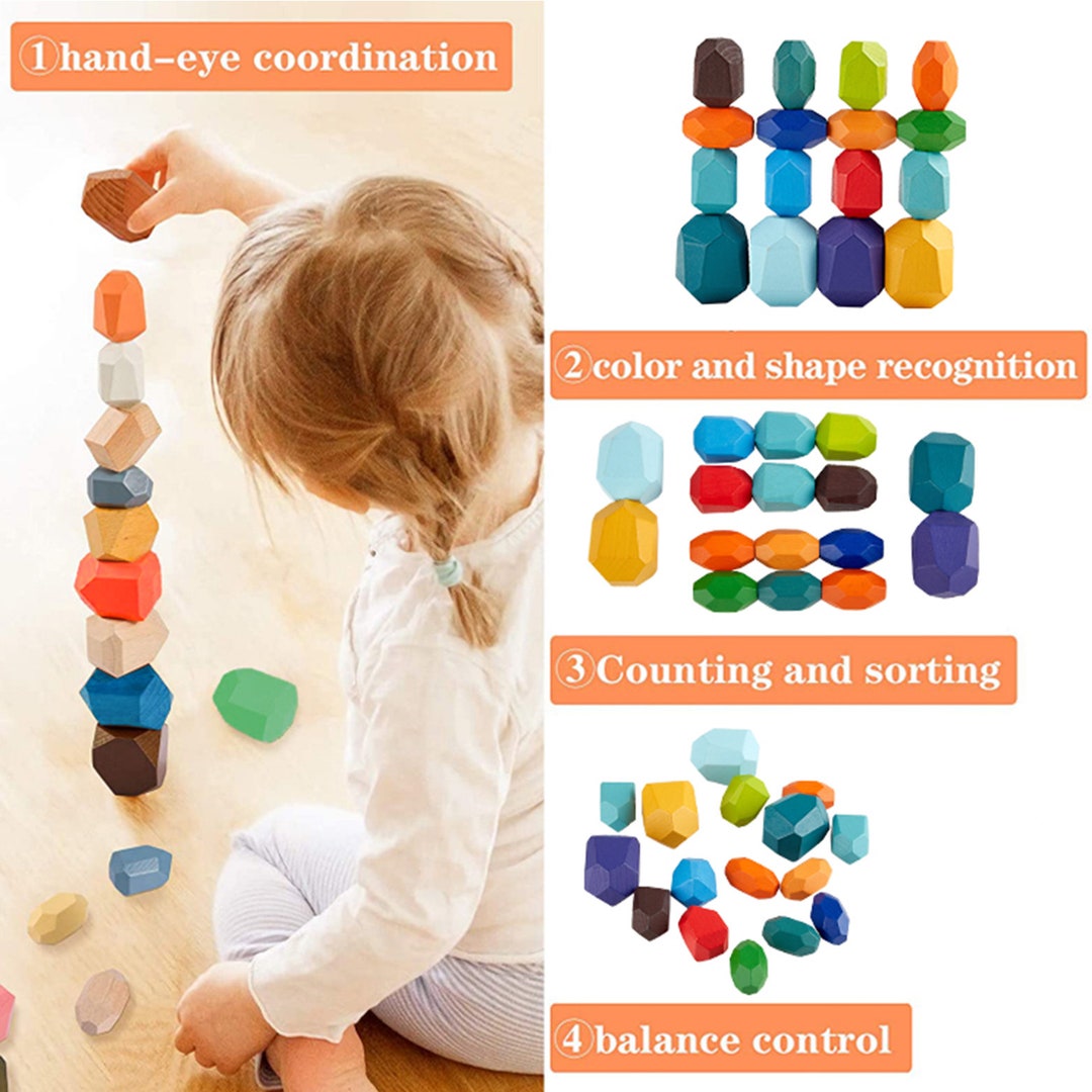 Wooden Stones 10 Pieces Montessori Toy, Engraved Gift, Creative Nordic ...