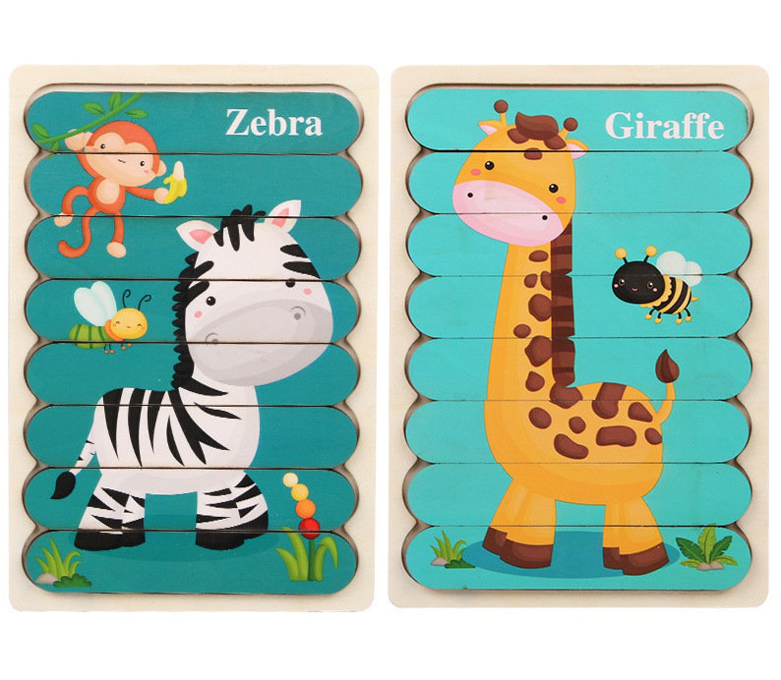 Wooden 3D Bar Ice Cream Stick Strip Puzzle Toddler Animal Jigsaw ...