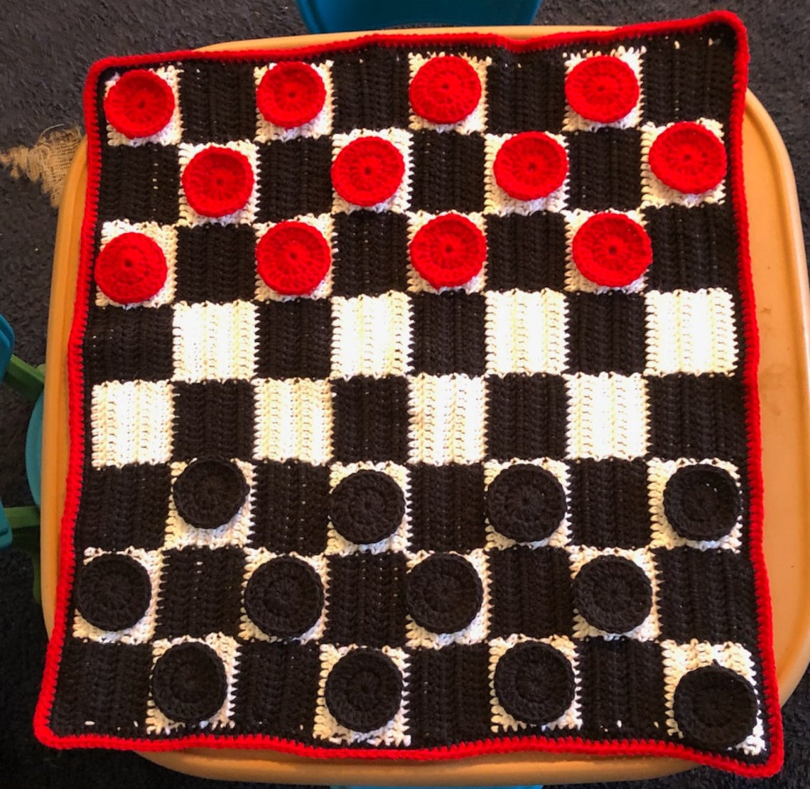 Crochet Checkers Game Blanket, Kids Games, Outdoor Games, Travel Games ...