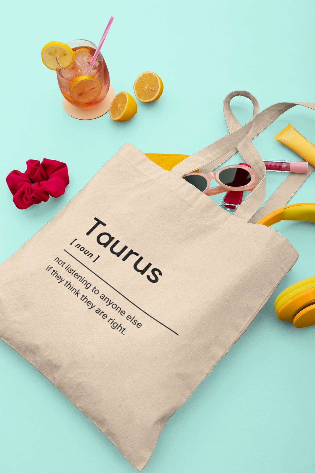 Funny Taurus Definition Tote Bag, Zodiac Canvas Shopper UK, Astrology ...