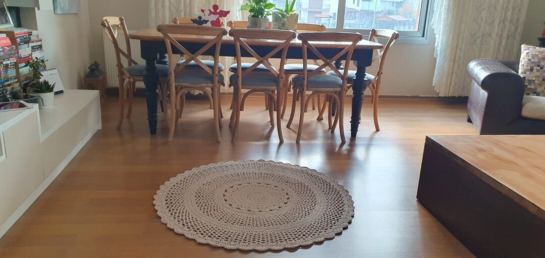 Hand Knitted Rug, Round Crochet Rug,handcrafted Knit Rug Cozy and ...