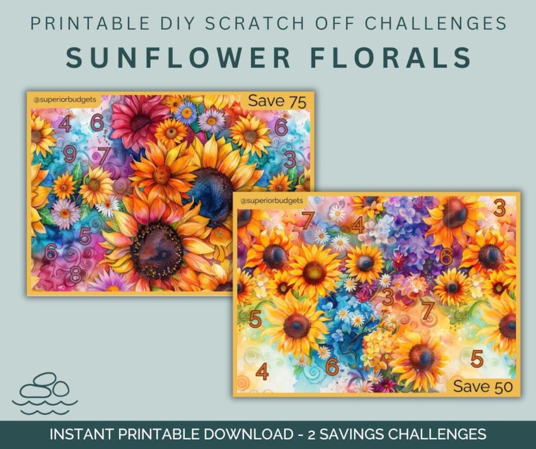 Sunflower Florals Savings Challenge Set | DIY Scratch off | Digital ...